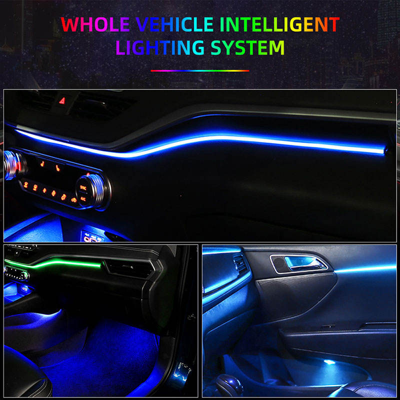 12V RGB LED Fiber Optic Car Ambient Light Strip 64 Full Color Music ...