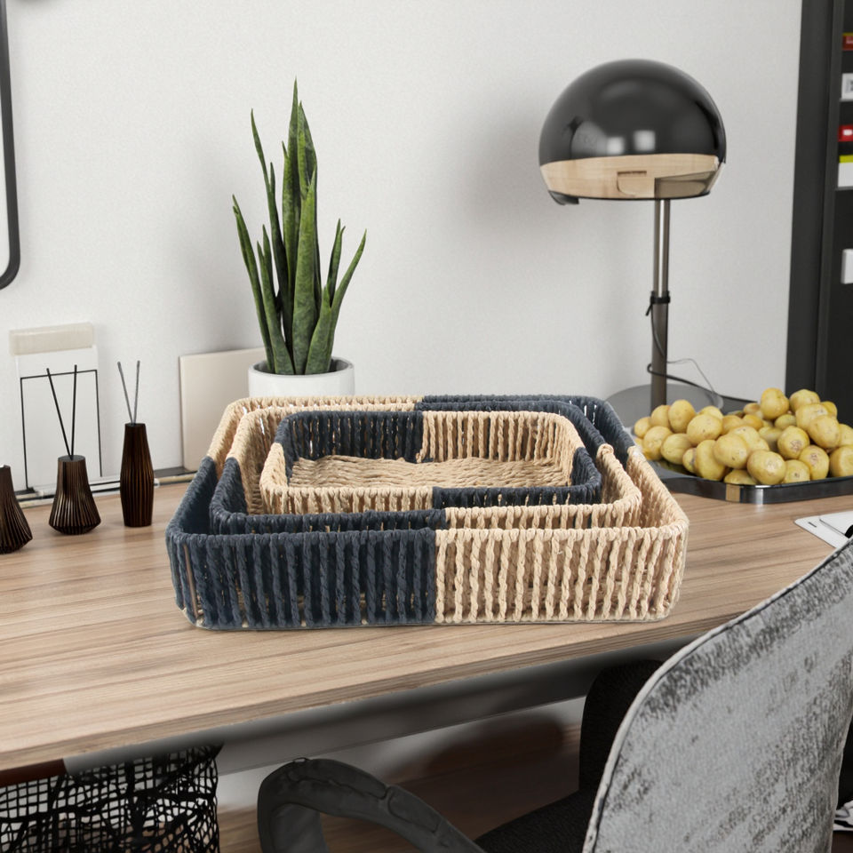 2026 FSC Paper Rope Storage Baskets Hand Woven Storage Boxes Fruit Bin ...