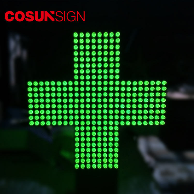 Cosun Sign Outdoor LED Cross Sign in Pharmacy Green Signage