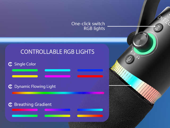 CMTECK DM65 RGB Gaming Microphone Dynamic Wired Mic for PC Gaming ...