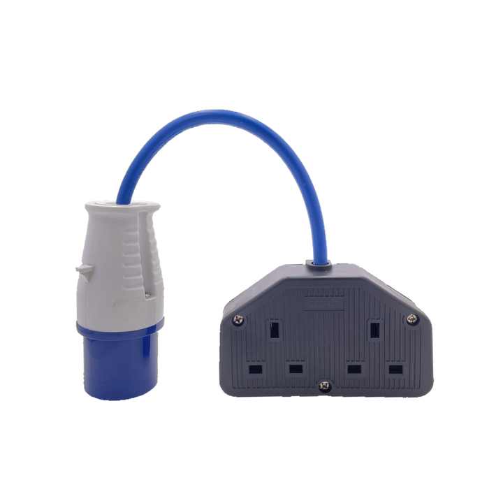 16A Site Plug to 2 Way UK Socket 20cm Adaptor Cable Perfect for Camping ...