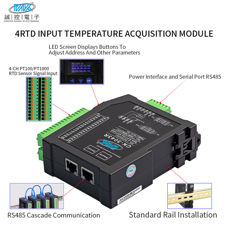 4-Channel RTD Input PT100/PT1000 Temperature Sensor Module Compact ...