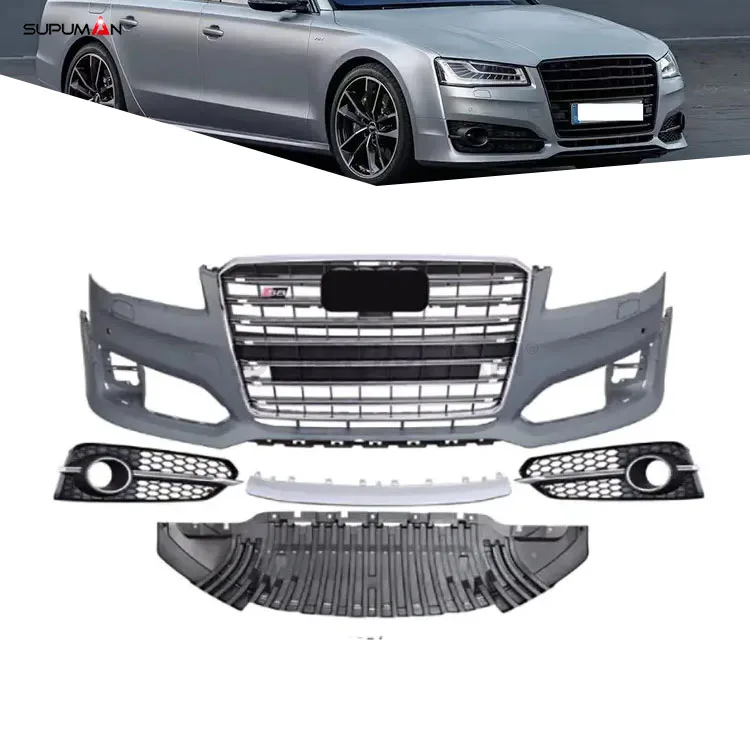 SPM Front Bumper Kit 2015 2017 Plastic with Grille for Audi A8 Bumper Body Kit Accessories Jiangsu Carbon Black 1 Set 7 15 Days