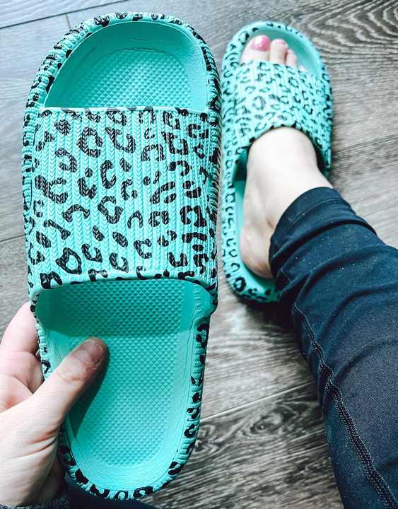 Leopard Shower Slides Animal Print Cloud House Slippers Lady Cheetah ...