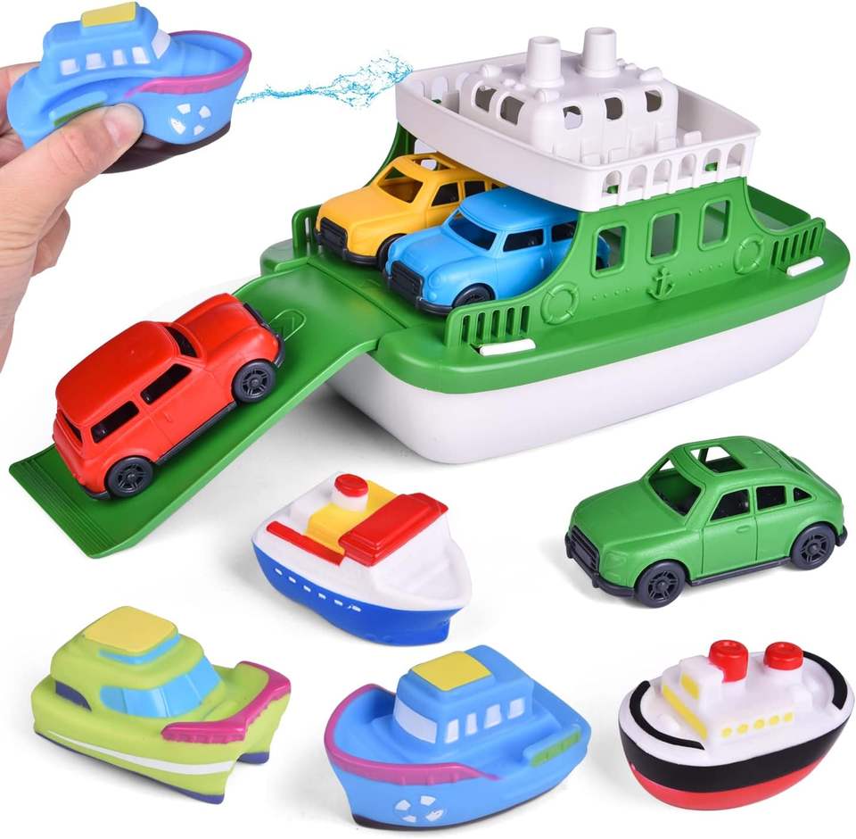 Upgraded Ferry Boat Toys Set with 4 Cars and 4 Wind up Bath Swimming ...