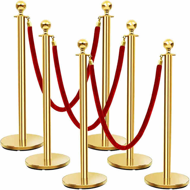 Gold Stainless Steel Stanchion Post with Red Carpet Ropes Safety ...