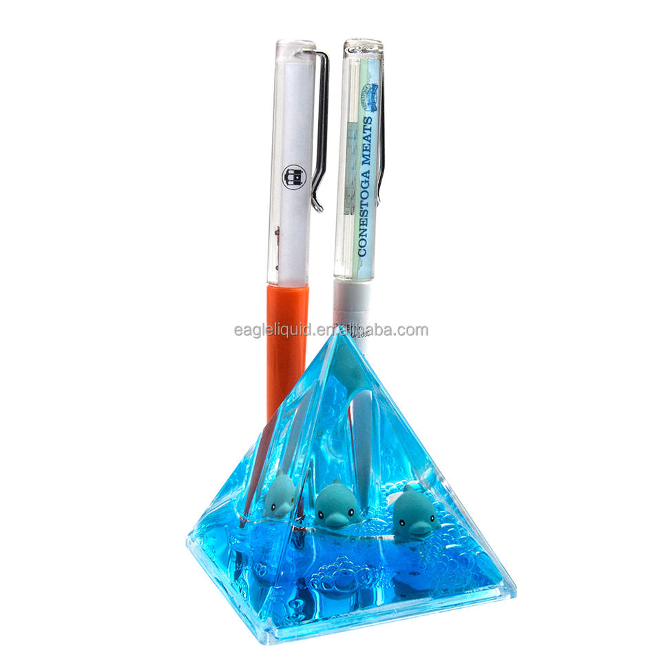 Blue liquid Pyramid Liquid Pen Holder with 2 Blue Dolphin Aqua Cube ...
