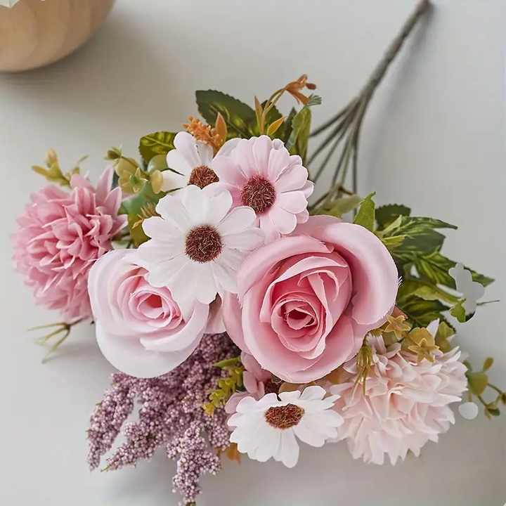 Home Decor Artificial Rose Table Set Flower Arrangement Plastic Flowers ...