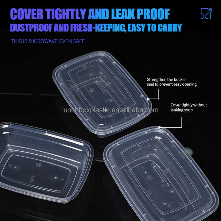 Disposable Eco-Friendly Clear Plastic Rectangular Bento Lunch Box with ...