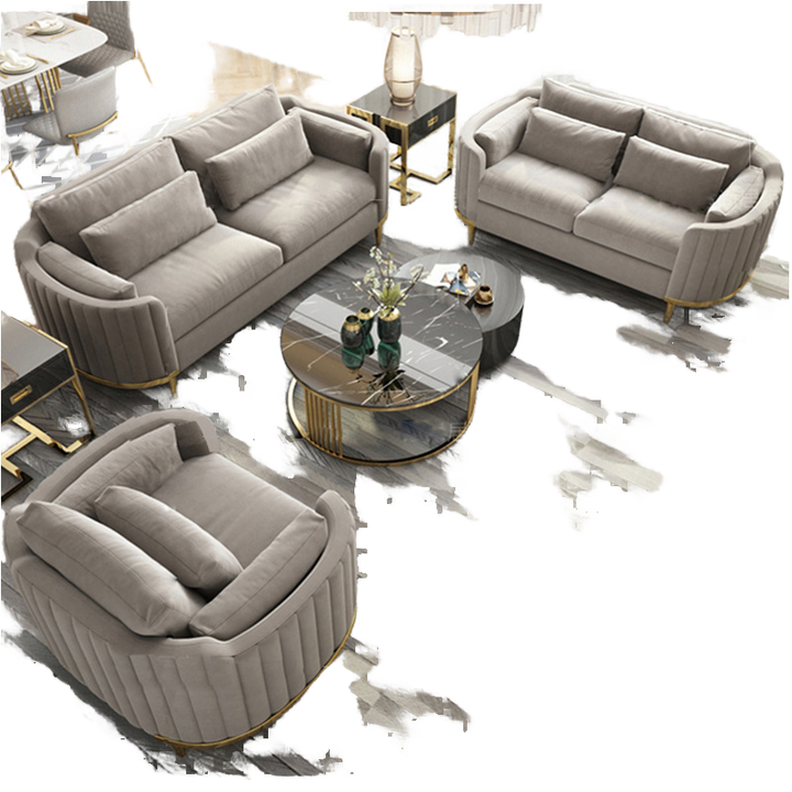 Modern Designer Tufted Accent Sofa Set Luxury Golden Velvet Upholstery ...
