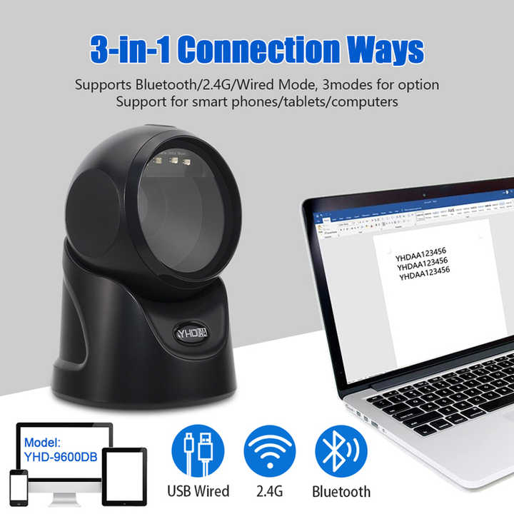 YHDAA 3 in 1 Bluetooth Wireless Qr Code Reader 2D Omnidirectional Auto ...