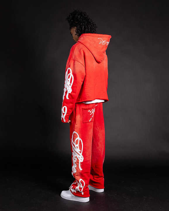Streetwear Boxy Fit Sun Faded Washed Tracksuit Cut Edge Raw Hem Hoodie ...