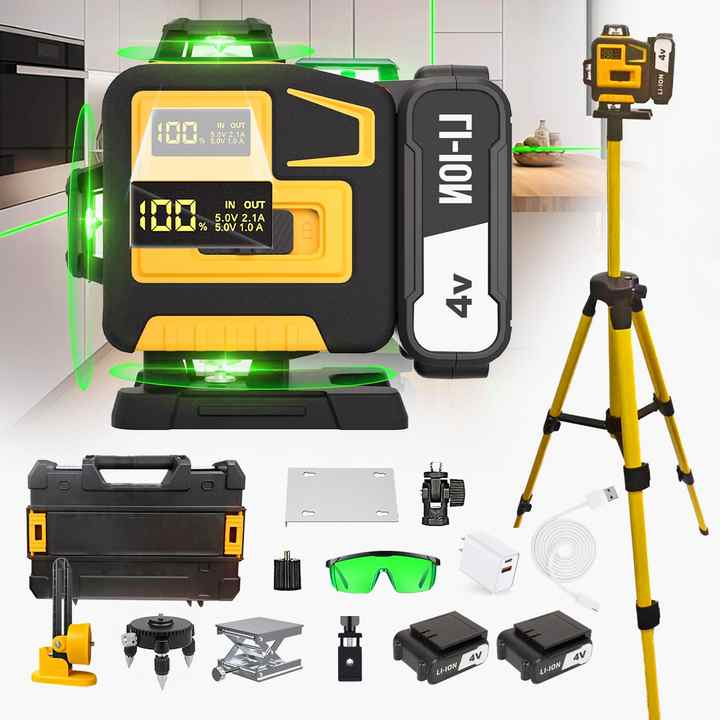 High-Precision 360° Self-Leveling 4D 16-Line Laser Level Rechargeable ...