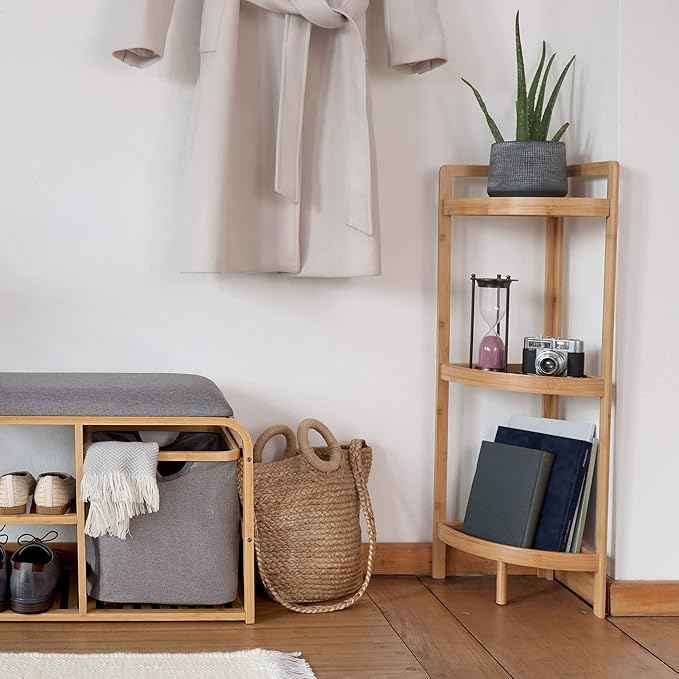 3 Tier Narrow Bamboo Corner Shelf Storage Rack Free Standing Rack ...