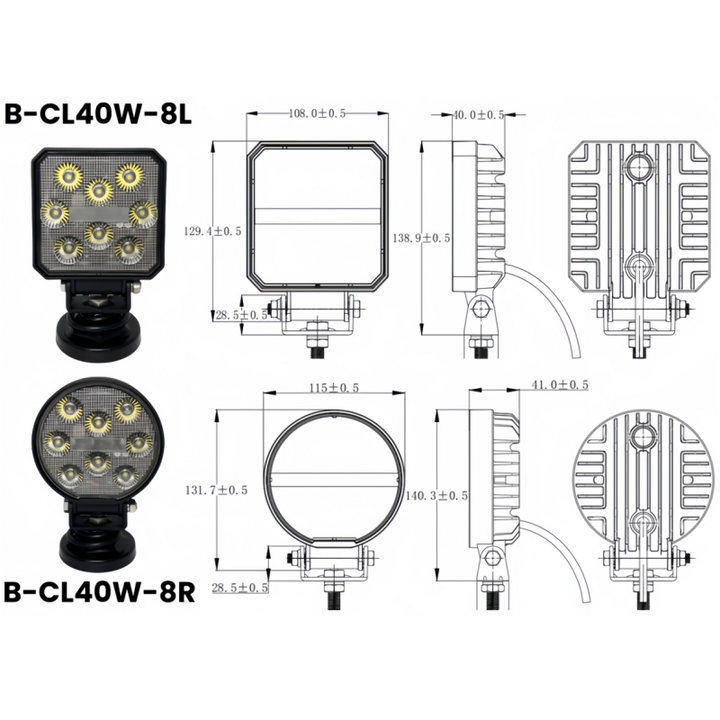 BSG CL40-8L 12V-40V Square Light Fog Lamp 40W Shockproof IP67 ...