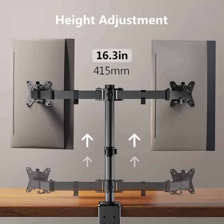 Dual Monitor Desk Mount, Heavy Duty Fully Adjustable Steel Stand, Holds ...
