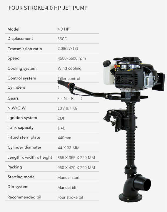 Hangkai 4hp 4-Stroke Engine - Ideal for Rowing & Fishing Boats