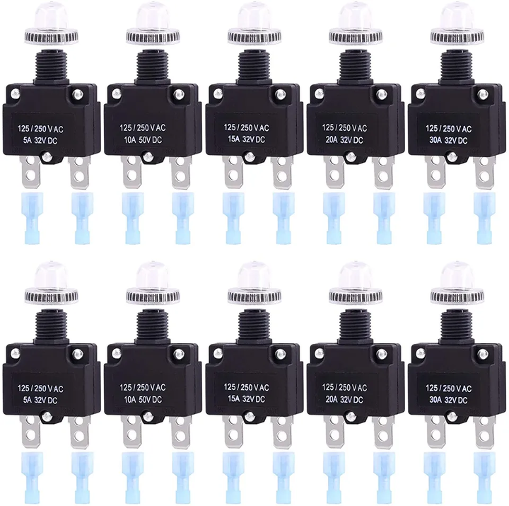 15A Overload Protector Thermal Circuit Breakers 5-Pack - 15A 125/250V ...