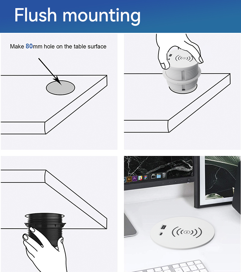 Sofa Power Grommet PD 20 W Desktop Grommet Furniture Round Wireless ...