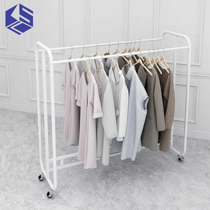 Custom Movable Clothing Store Display Shelf Clothing Stand Metal ...