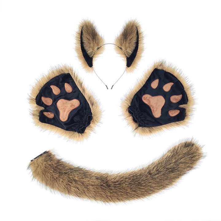 S0002 Faux Fur Animal Ear Headband Tail Set for Cosplay Props Festival ...