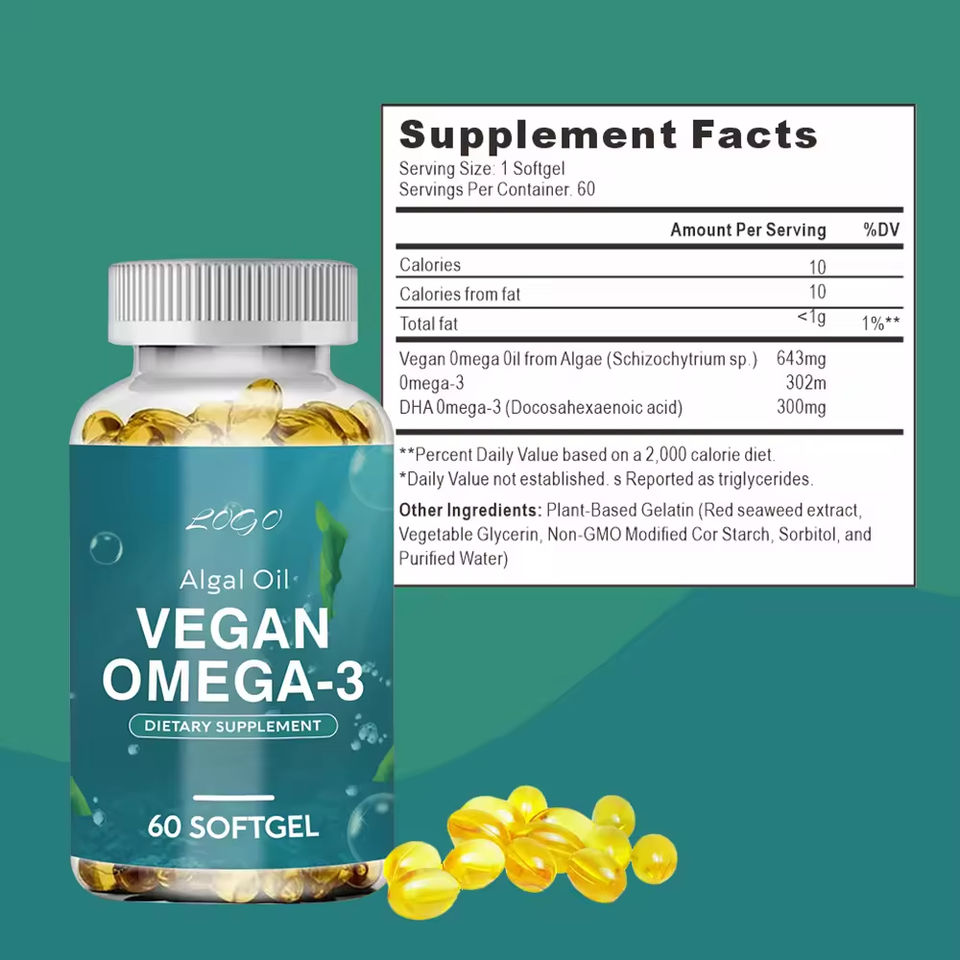 VitaHall Deep Sea Vegan Omega-3 Algal Oil Softgel Capsules DHA Omega-3 ...