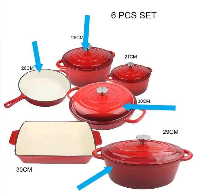 Wholesale Cookware Set - Red Induction Cast Iron Pots