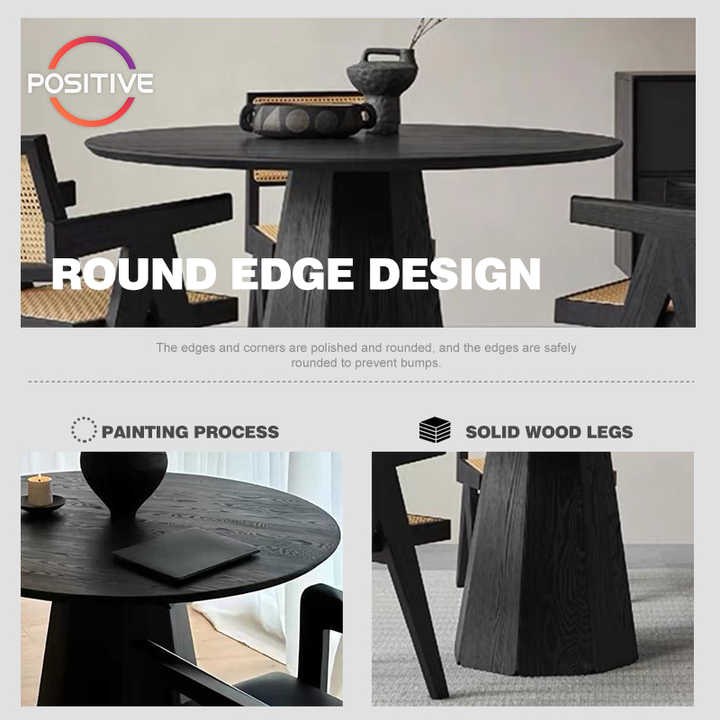 Minimalist Black Solid Wood Dining Table Round Top Living Room Table ...
