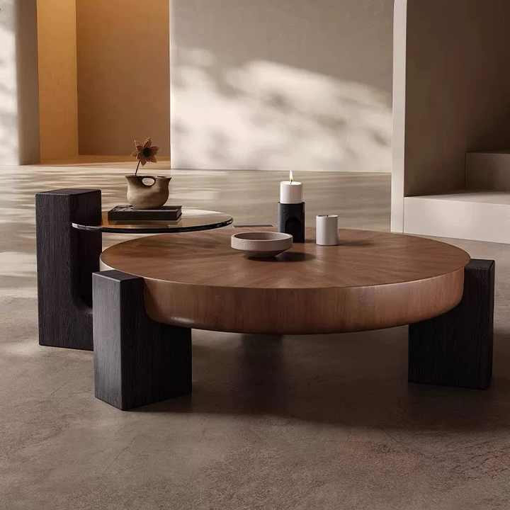 Luxury Modern Large Wooden Round Coffee Table Set for Living Room Hotel ...