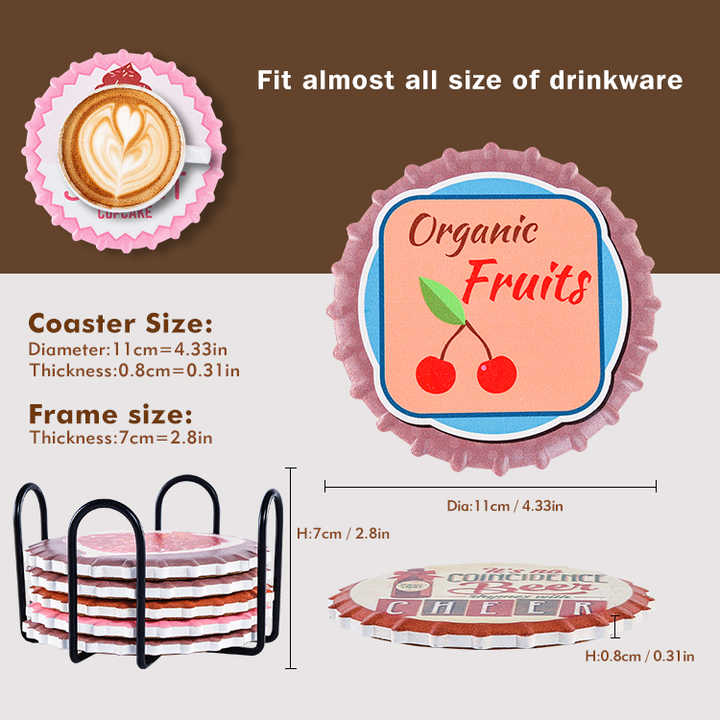 Custom Logo Creative Beer Lid Shape Ceramic Coasters Waterproof Set ...