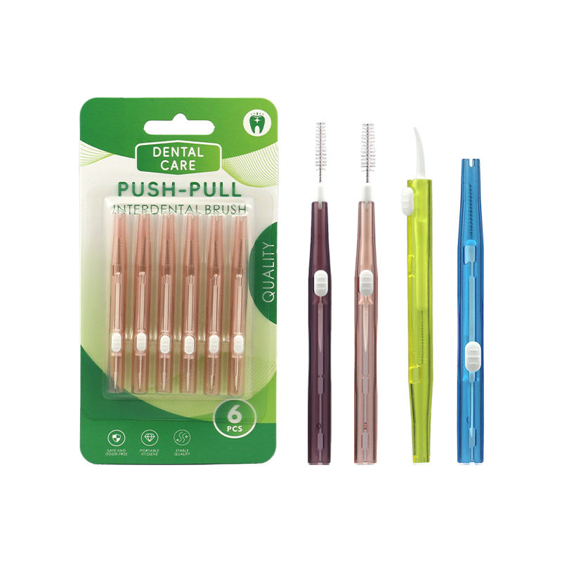 Push-Pull Interdental Brush Mini Cleaning Brush Head and Floss Stick ...