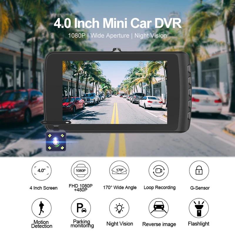 1080P Car Dash Cam Night Vision 4 Inch IPS Screen Full HD Wide Angle G ...