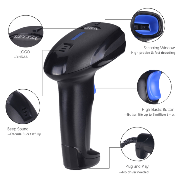 YHDAA Bluetooth Wireless Handheld Barcode Reader Support Scanning ...