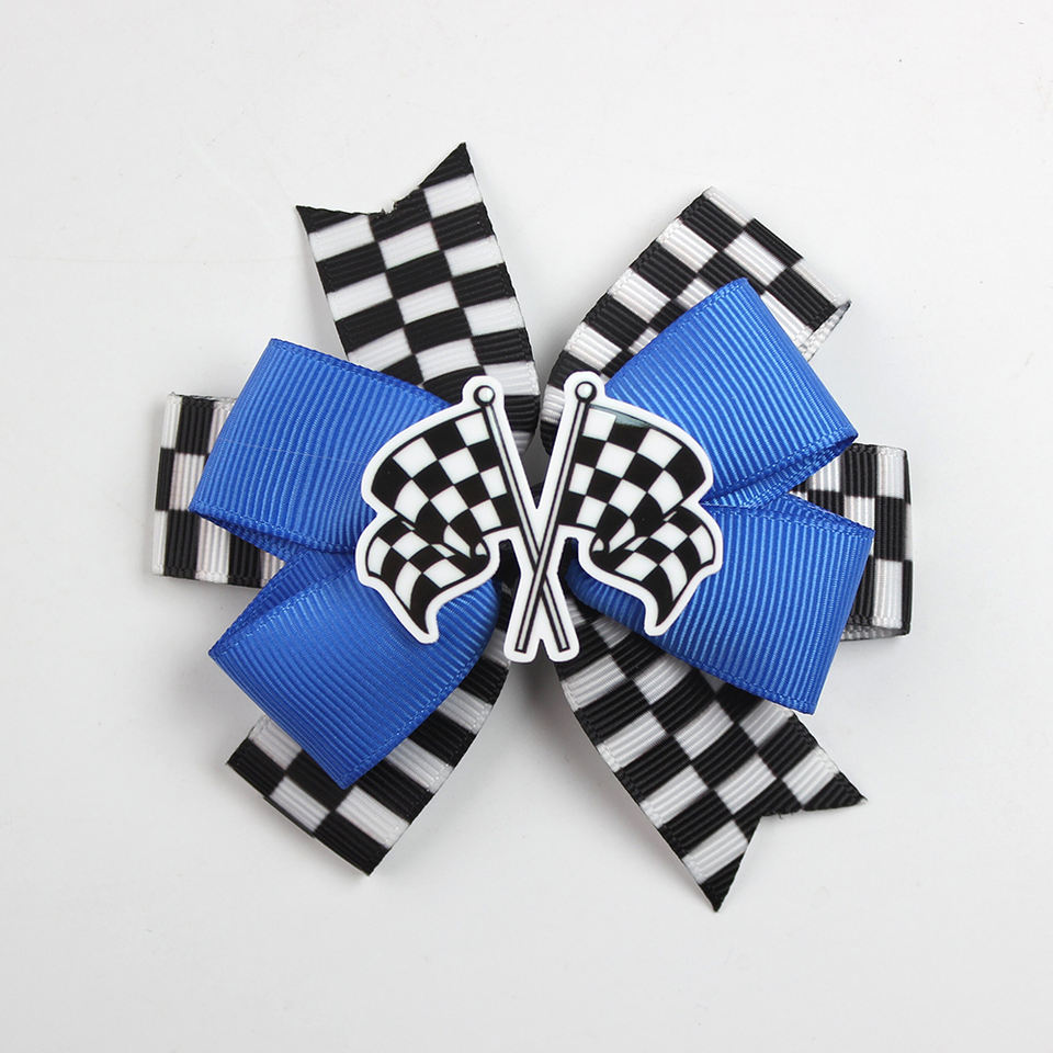 F1 Racing Team Checkered Flag Hair Bows Clip for Girls
