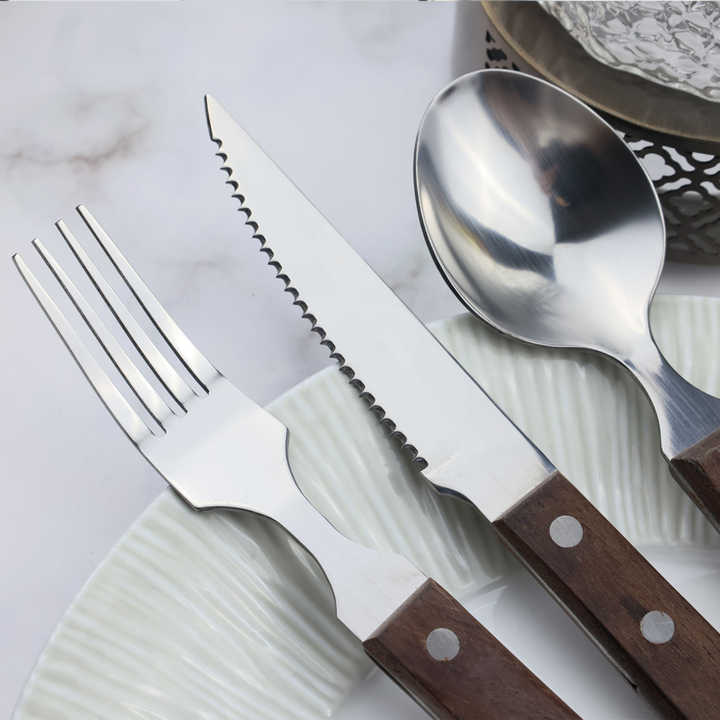 Luxurious 3-Piece Stainless Steel Cutlery Set with Wooden Handles for ...