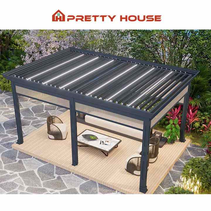 Custom Outdoor Aluminum Pergola with Motorized Louvers