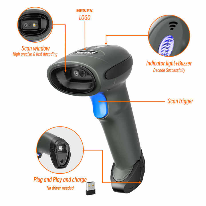 Henex HC3208R Wireless for Bluetooth Barcode Scanner 1D 2D Qr Code ...