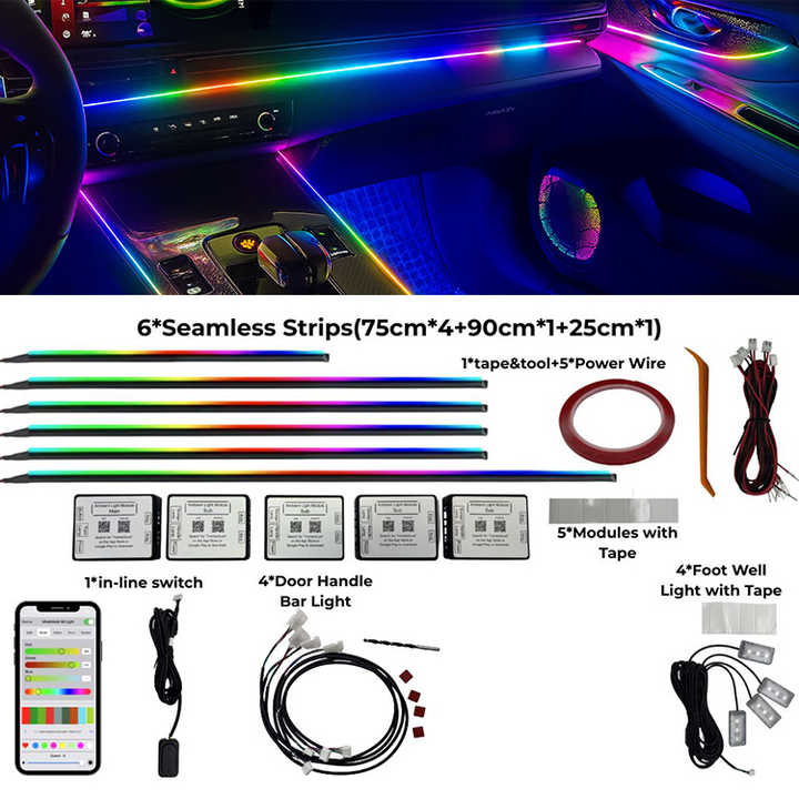 Universal Multicolor Acrylic LED Ambient Light Car Kit Interior LED ...