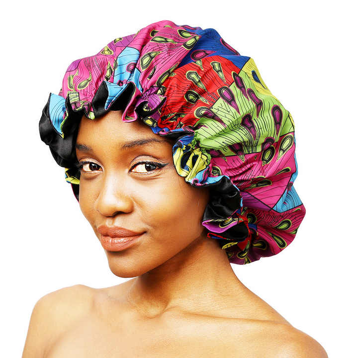 Syh906 Custom Print Jumbo Size Long Hair Accessories Silk Satin Bonnet ...