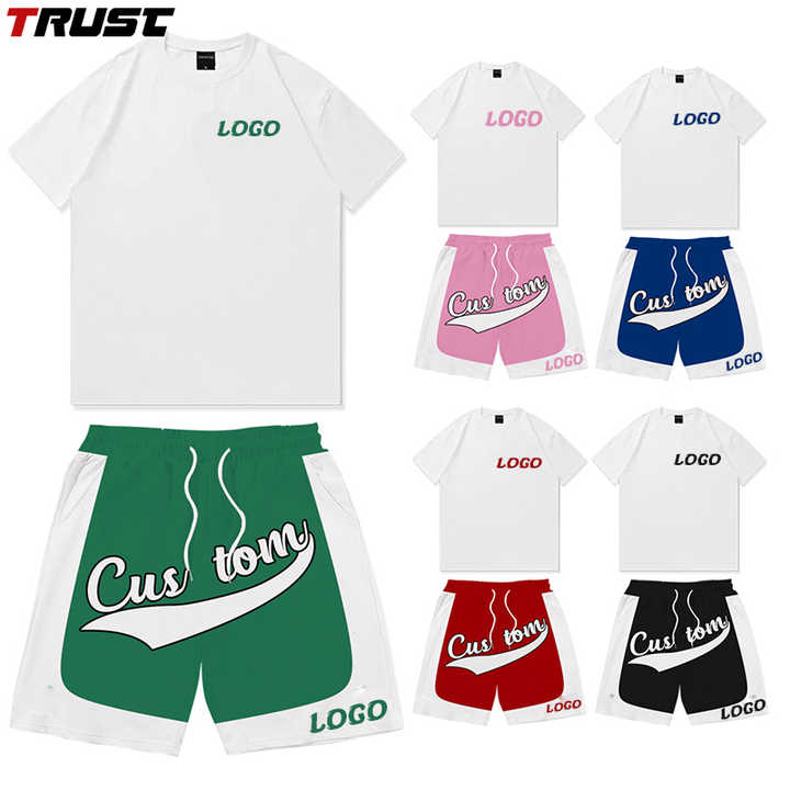 Summer Custom Dtg Logo Casual Men Shorts Set 100% Cotton Boxy T-Shirts ...