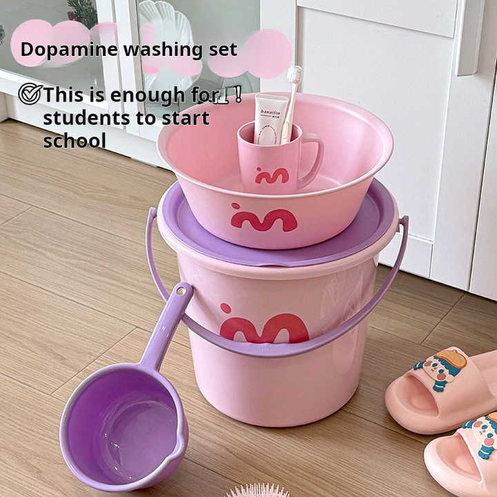 4-Piece Multicolor Floral Bath Set Portable Plastic Pail Basin with Lid ...