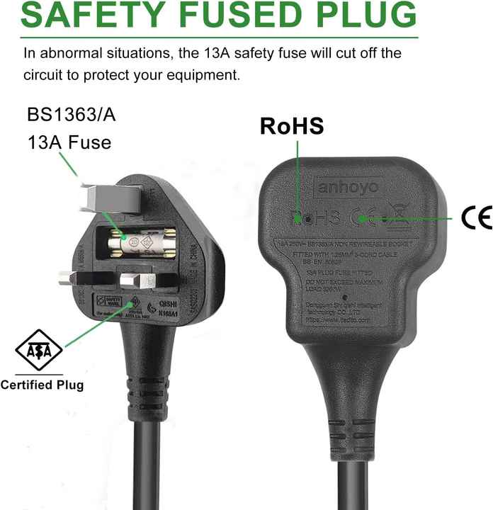 UK BS1363 Standard 13A Fuse - Heavy Duty Extension Cords