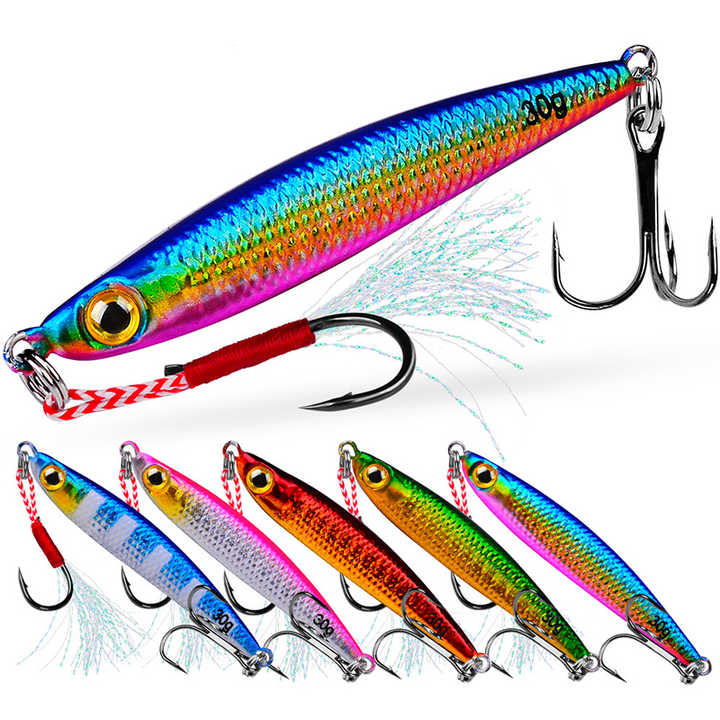 WEIHE 7g 10g 15g 20g 30g 5 Colors Artificial Metal Jig Lure Sinking Lead Fish with 2 Hooks ...