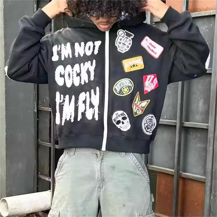 Custom Embroidered Zip up Heavy Weight Cotton Terry Boxy Cropped ...