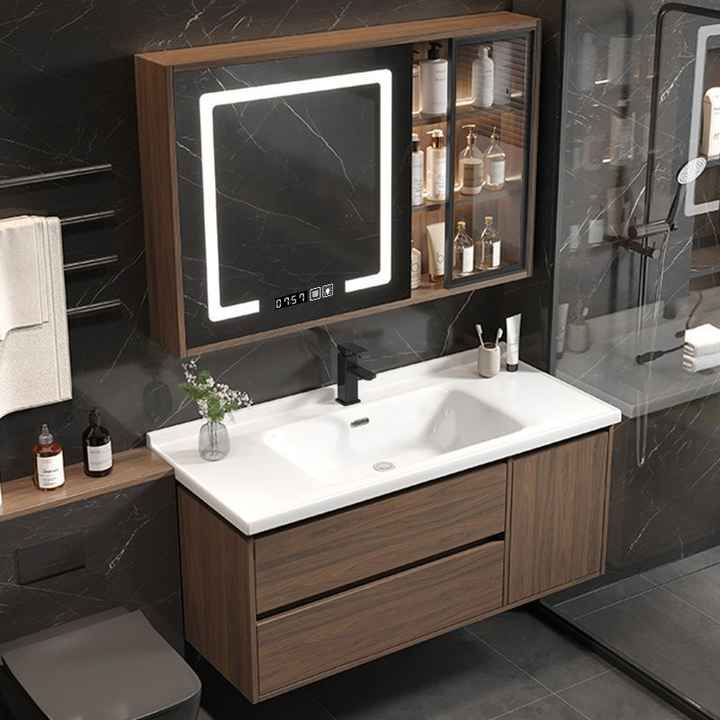 Modern Integrated Bathroom Vanities with Intelligent LED Mirror Cabinet ...