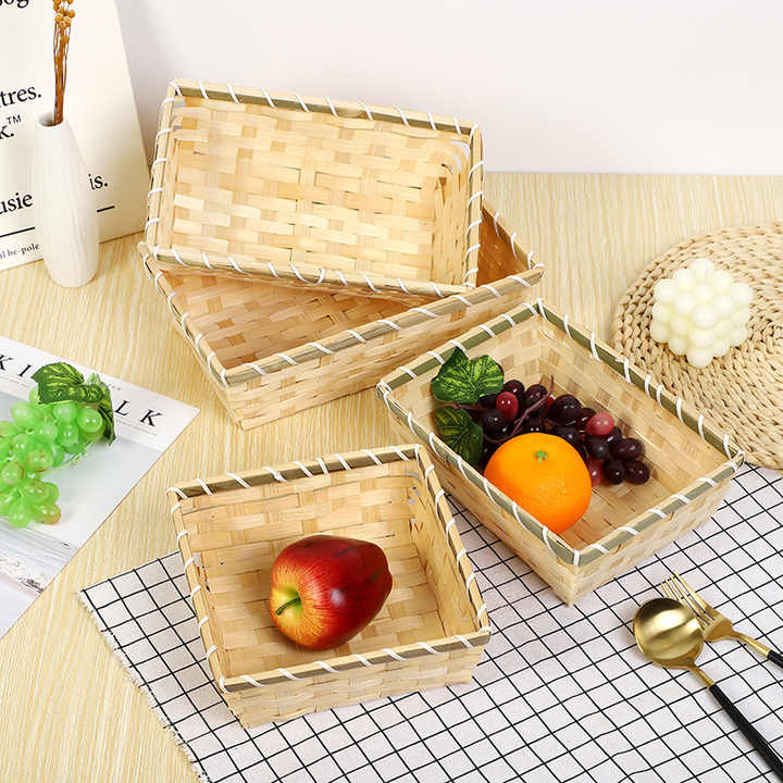 HANDICRAFT Woven Bamboo Basket Vegetable Storage Basket with Home ...