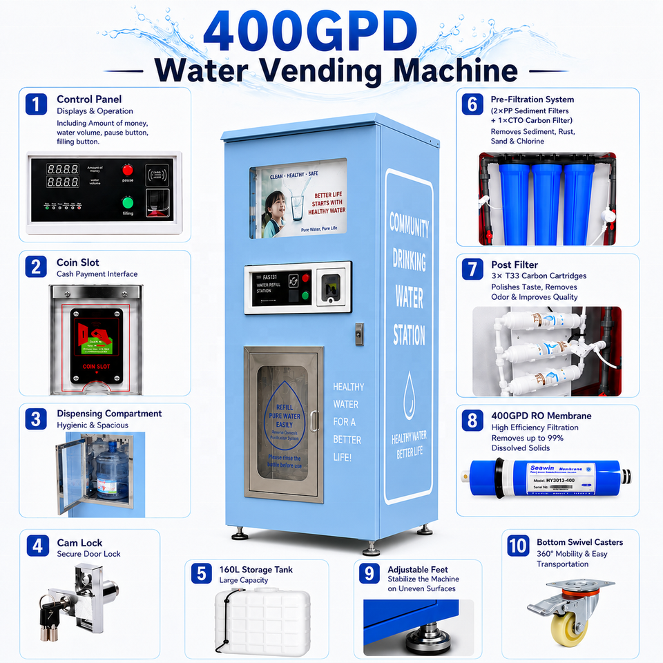 400 Gallons Coin Operated Water Vending Machine for Purified Drinking ...