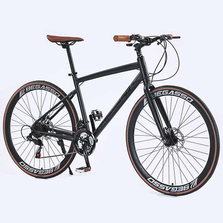 Adult Commuter Road Bike Flat Bar Frame 21-Speed Disc Brake Steel Frame ...