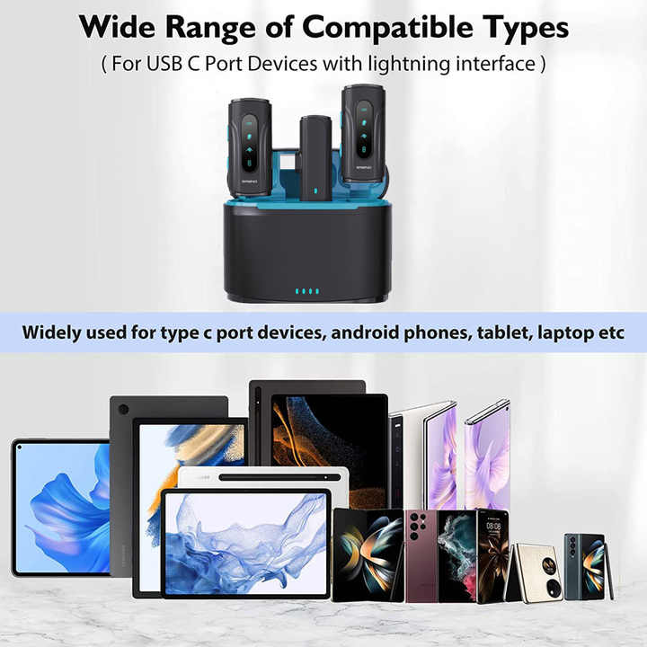 1-2 USB C Plug Receiver Recording Microphone Studio Recording UHF ...