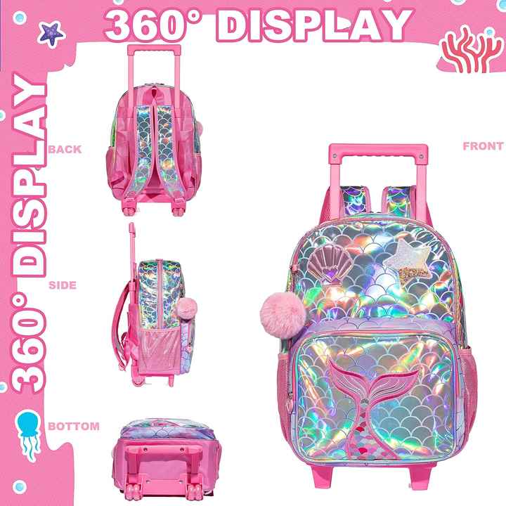 Mermaid Rolling Backpack for Girls Kids Backpack with Wheels for ...